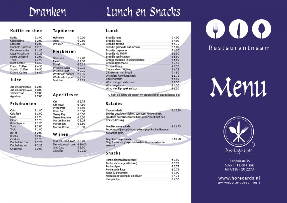 Menukaart Flat simpel - Horécards - Menukaart, web design | Restaurant ...