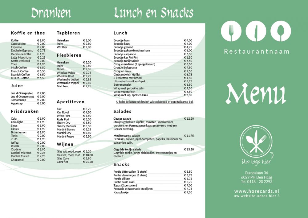 Menukaart Flat simpel - Horécards - Menukaart, web design | Restaurant ...