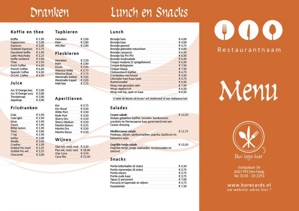 Menukaart Flat simpel - Horécards - Menukaart, web design | Restaurant ...