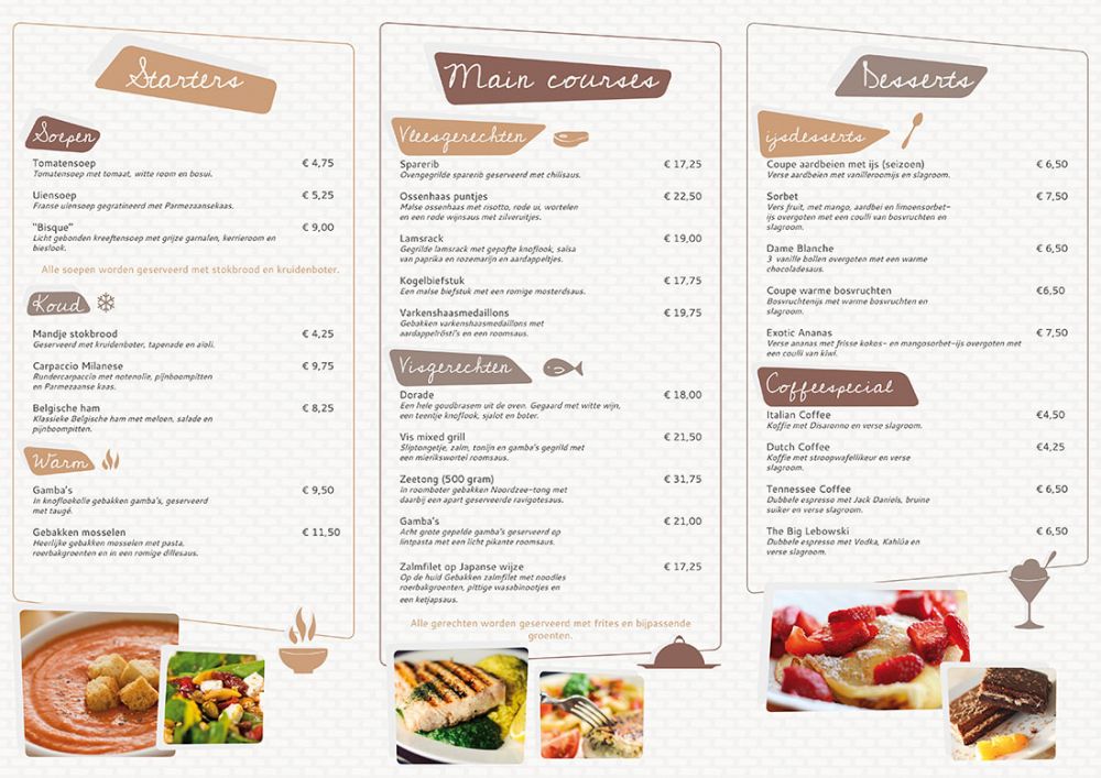 Menukaart Bricks - Horécards - Menukaart, web design | Restaurant & Hotel